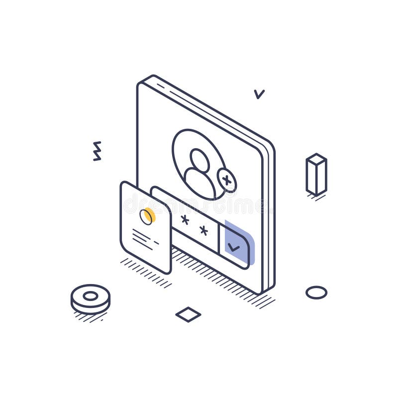 Isometric Line Art Icon Representing Internet Security with User Login ...