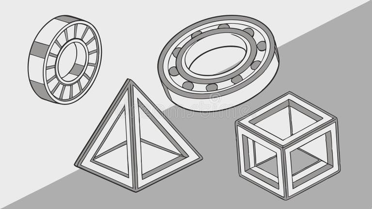 Isometric Line Art of Various 3D Geometric Solids, Vector Design ...