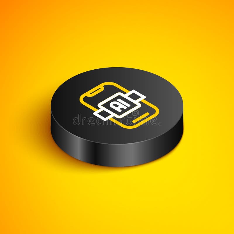 Isometric Line Artificial Intelligence AI Icon Isolated on Yellow ...