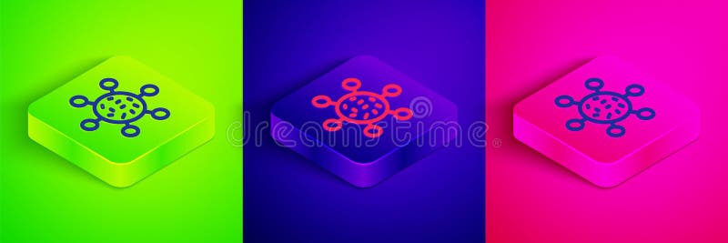 Isometric Line Bacteria Icon Isolated on Green, Blue and Pink ...