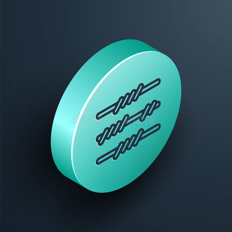 Isometric Line Barbed Wire Icon Isolated on Black Background. Turquoise ...