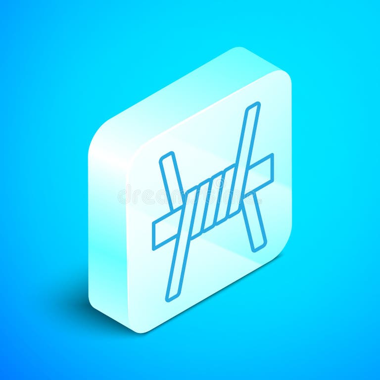 Isometric Line Barbed Wire Icon Isolated on Blue Background. Silver ...