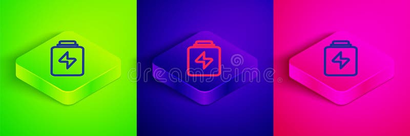 Isometric Line Battery Charge Level Indicator Icon Isolated on Green ...