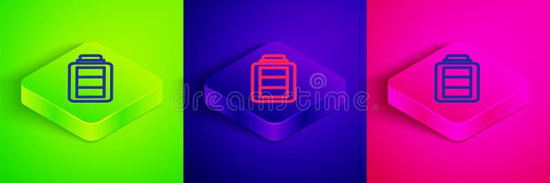 Isometric Line Battery Charge Level Indicator Icon Isolated on Green ...