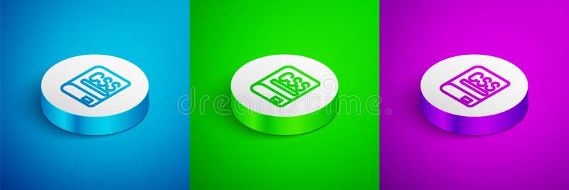 Isometric Line Books about Programming Icon Isolated on Blue, Green and ...