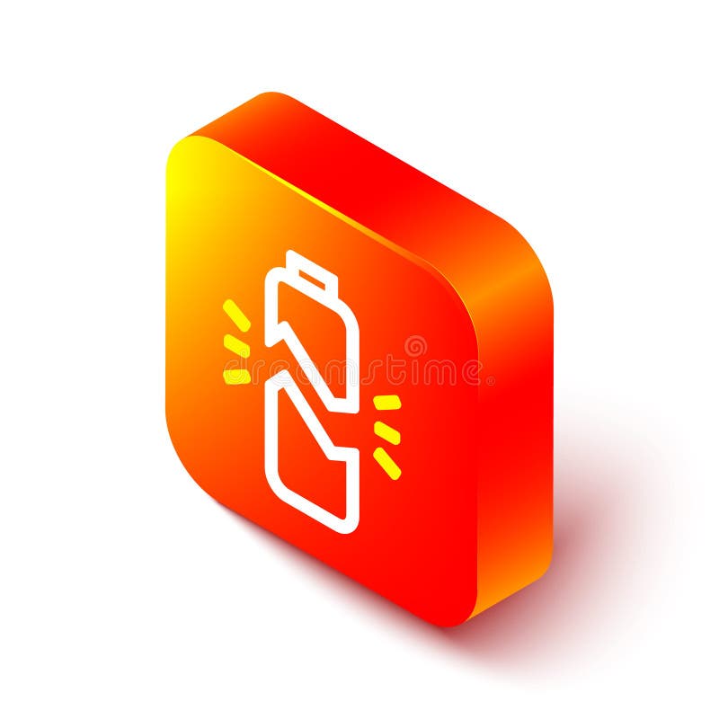 Isometric Line Broken Battery Icon Isolated on White Background. Orange ...