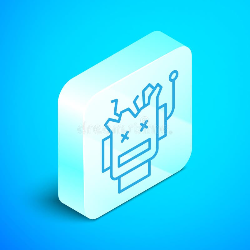 Isometric Line Broken Robot Icon Isolated on Blue Background ...