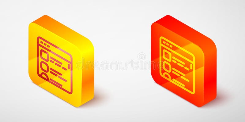 Isometric Line Browser Files Icon Isolated on Grey Background. Yellow ...