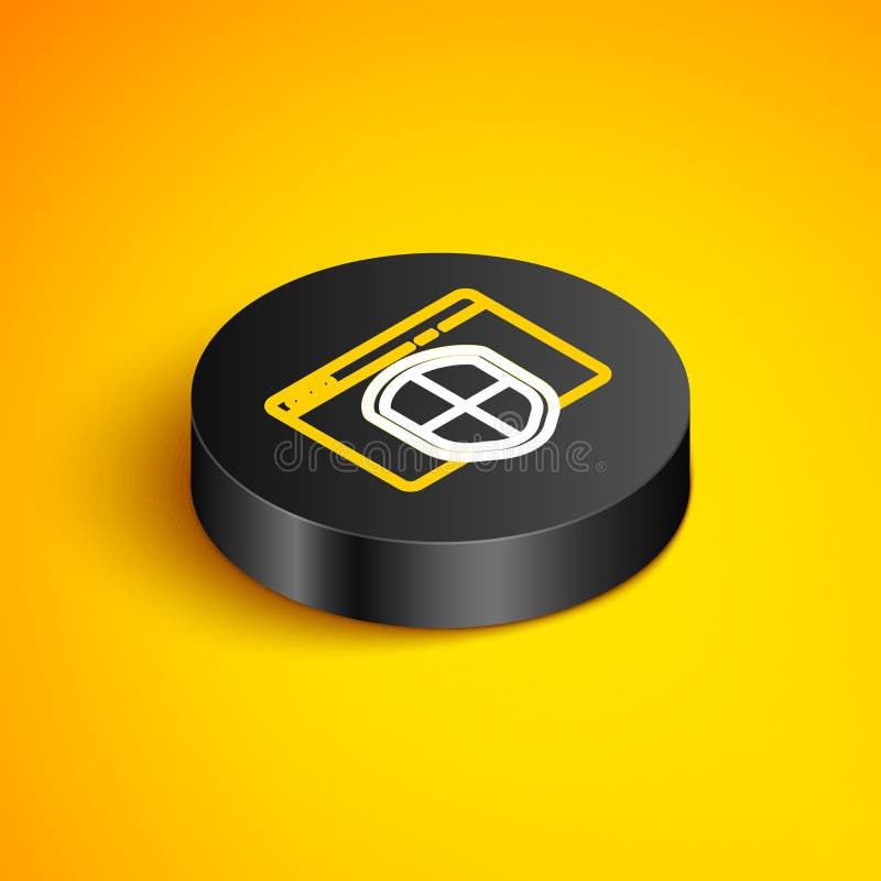 Isometric Line Browser with Shield Icon Isolated on Yellow Background ...