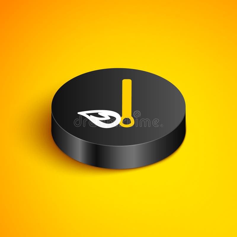 Isometric Line Burning Match with Fire Icon Isolated on Yellow ...