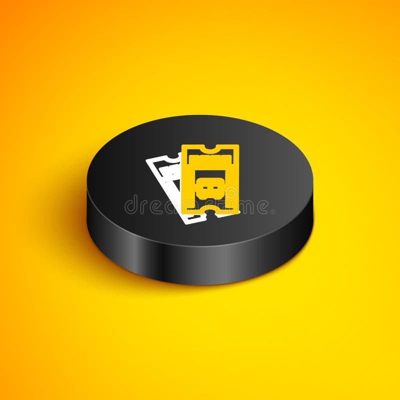 Isometric Line Bus Ticket Icon Isolated on Yellow Background. Public ...