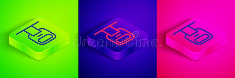 Isometric Line Cable Car Icon Isolated on Green, Blue and Pink ...