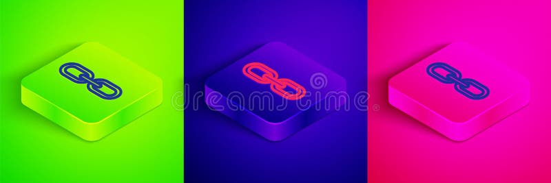 Isometric Line Chain Link Icon Isolated on Green, Blue and Pink ...