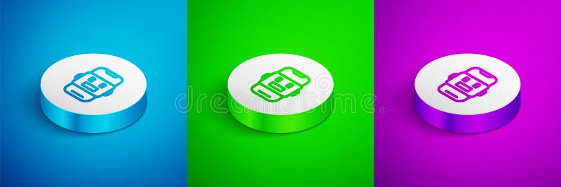Isometric Line Chat Bot Icon Isolated on Blue, Green and Purple ...