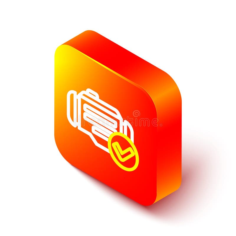 Isometric Line Check Engine Icon Isolated on White Background. Orange ...