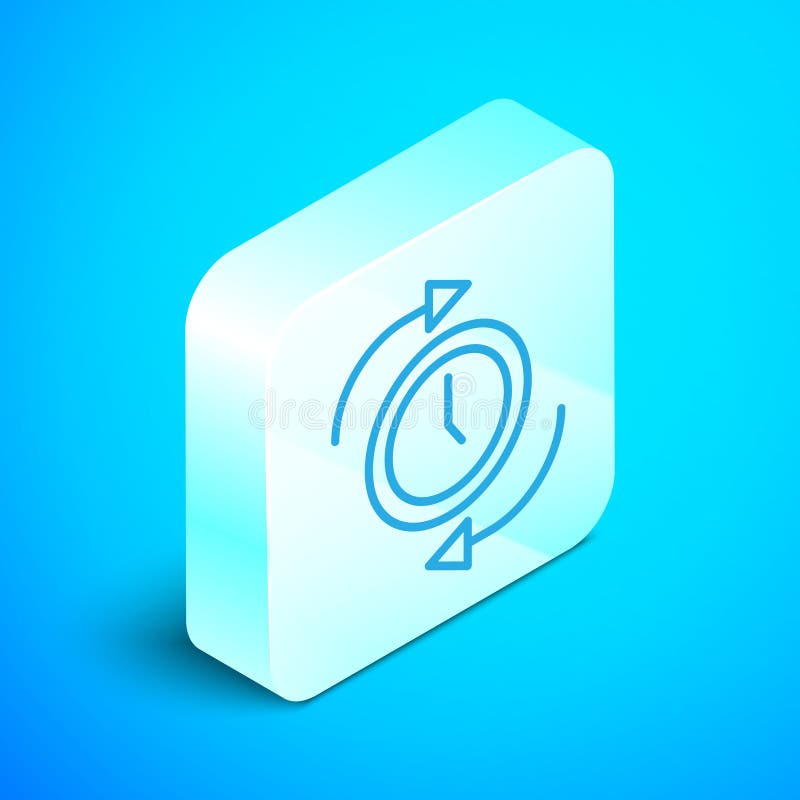 Isometric Line Clock with Arrow Icon Isolated on Blue Background. Time ...