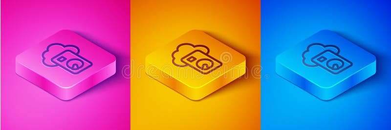 Isometric Line Cloud Database Icon Isolated on Pink and Orange, Blue ...