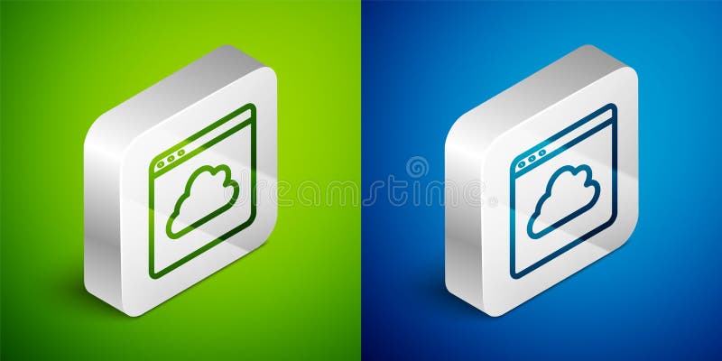 Isometric Line Cloud Technology Data Transfer and Storage Icon Isolated on Green and Blue ...