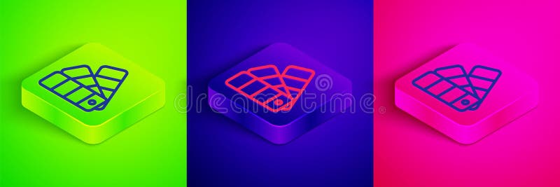 Isometric Line Color Palette Guide Icon Isolated on Green, Blue and ...