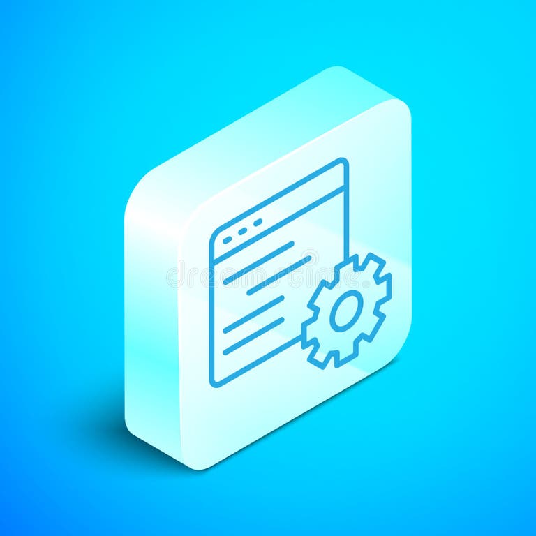 Isometric Line Computer Api Interface Icon Isolated on Blue Background. Application Programming ...