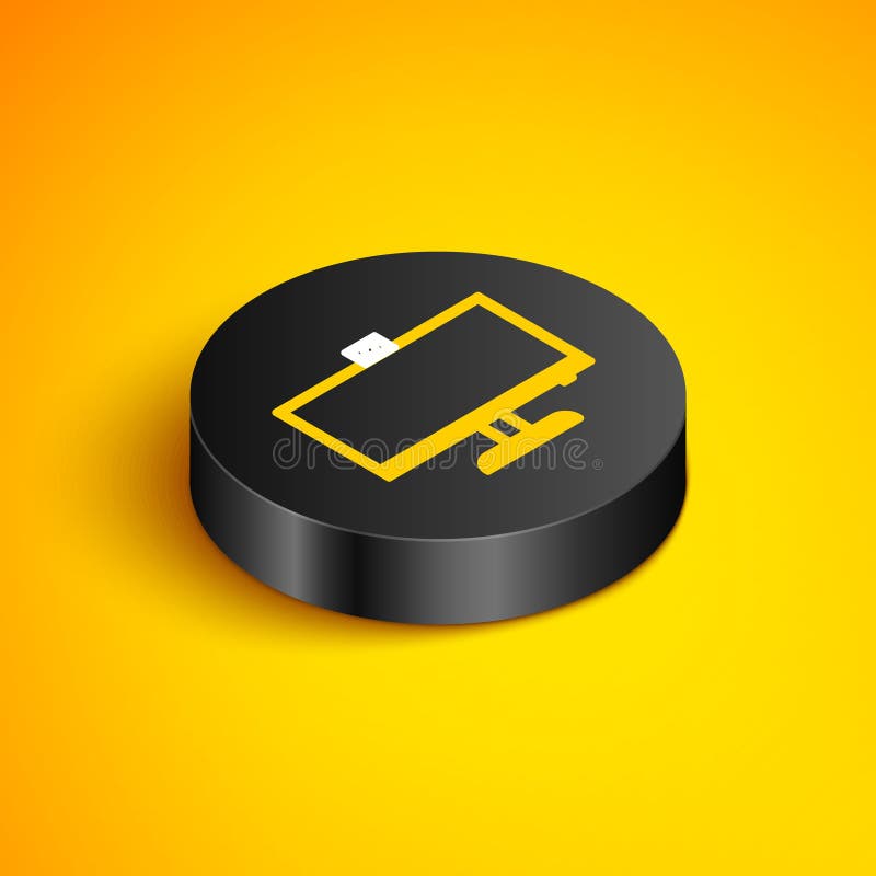 Isometric Line Computer Monitor Icon Isolated on Yellow Background. PC ...