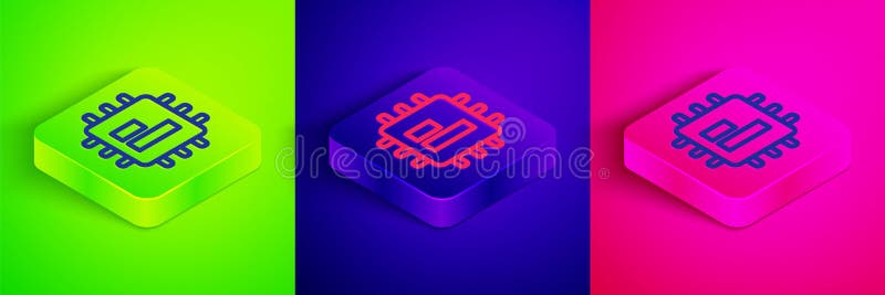 Isometric Line Computer Processor with Microcircuits CPU Icon Isolated ...