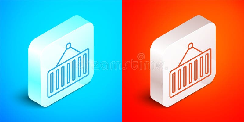 Isometric Line Container on Crane Icon Isolated on Blue and Red ...