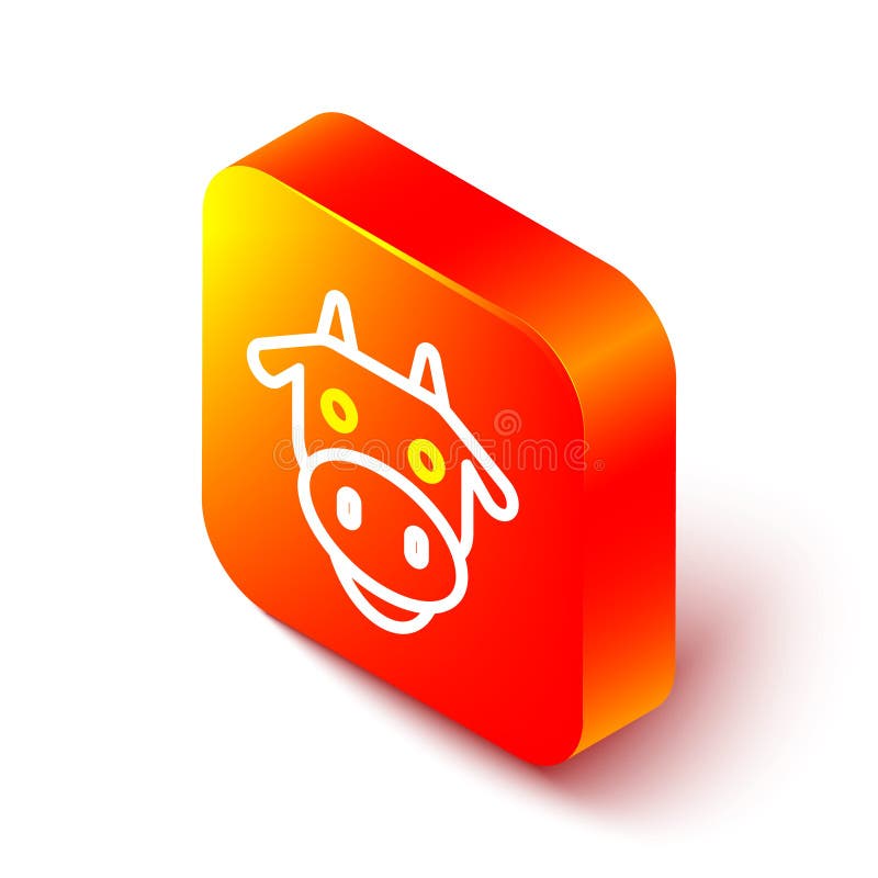 Isometric Line Cow Head Icon Isolated on White Background. Orange ...