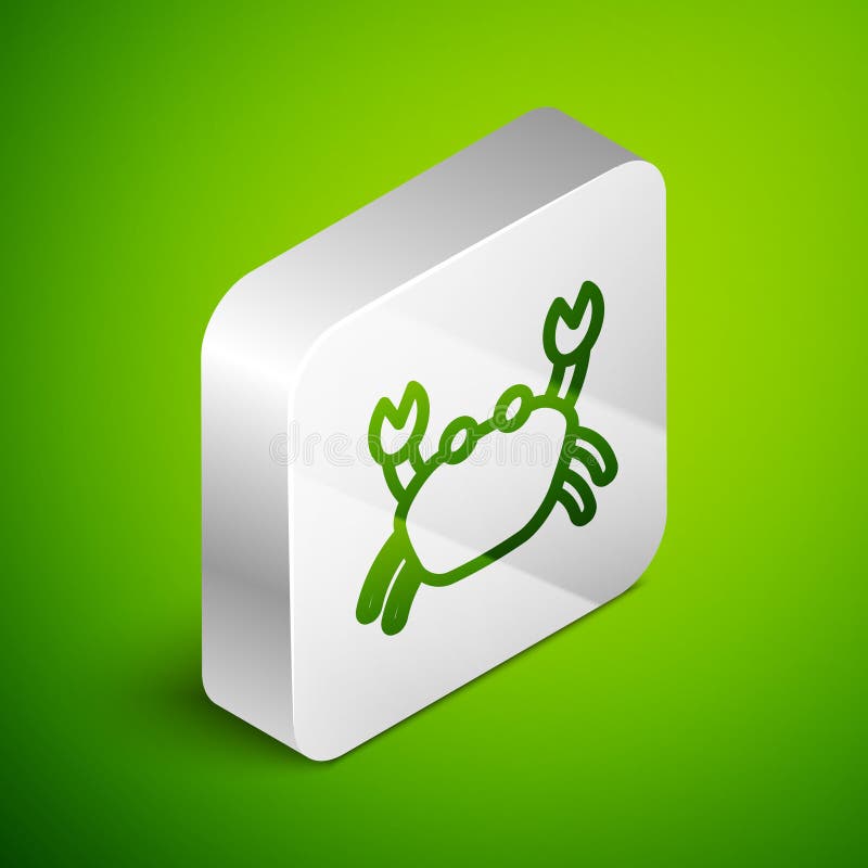 Isometric Line Crab Icon Isolated on Green Background. Silver Square ...