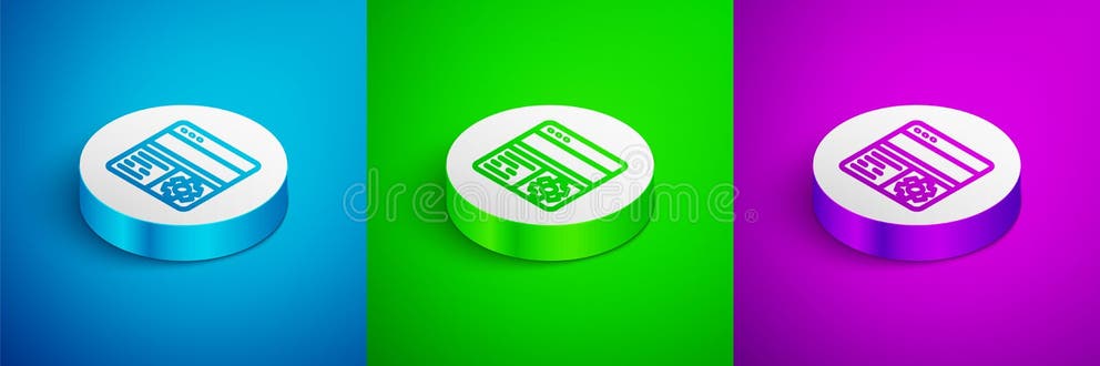 Isometric Line Debugging Icon Isolated on Blue, Green and Purple ...