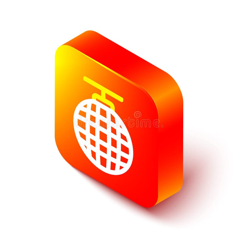 Isometric Line Disco Ball Icon Isolated on White Background. Orange Square Button Stock ...