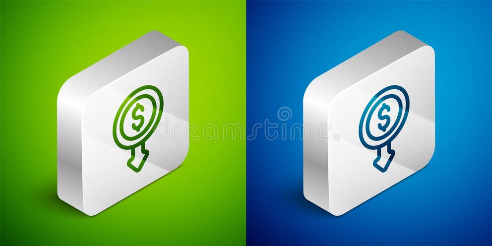 Isometric Line Dollar Rate Decrease Icon Isolated on Green and Blue ...