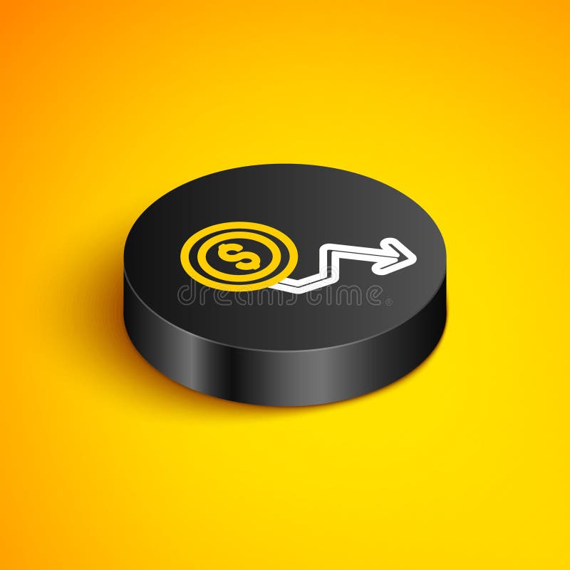 Isometric Line Dollar Rate Decrease Icon Isolated on Yellow Background. Cost Reduction Stock ...
