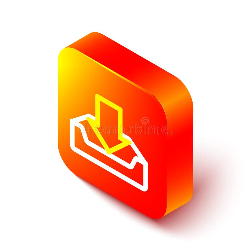 Isometric Line Download Inbox Icon Isolated on White Background. Orange ... Isometric Line Download Inbox Icon Isolated on White Background. Orange ...