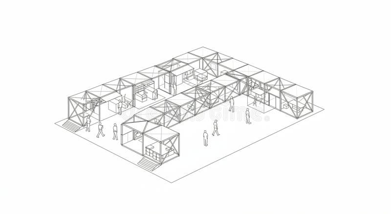Isometric Line Drawing of a Modular Structure with Open Sections ...