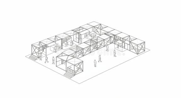 Isometric Line Drawing of a Modular Structure with Open Sections ...