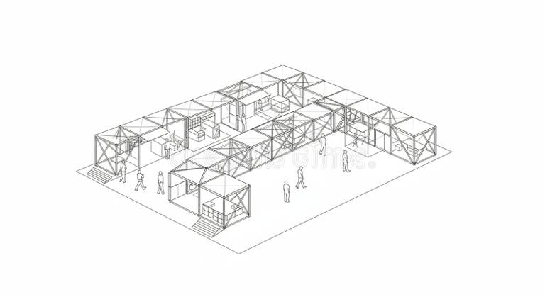 Isometric Line Drawing of a Modular Structure with Open Sections ...