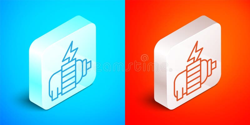 Isometric Line Electric Motor Icon Isolated on Blue and Red Background ...