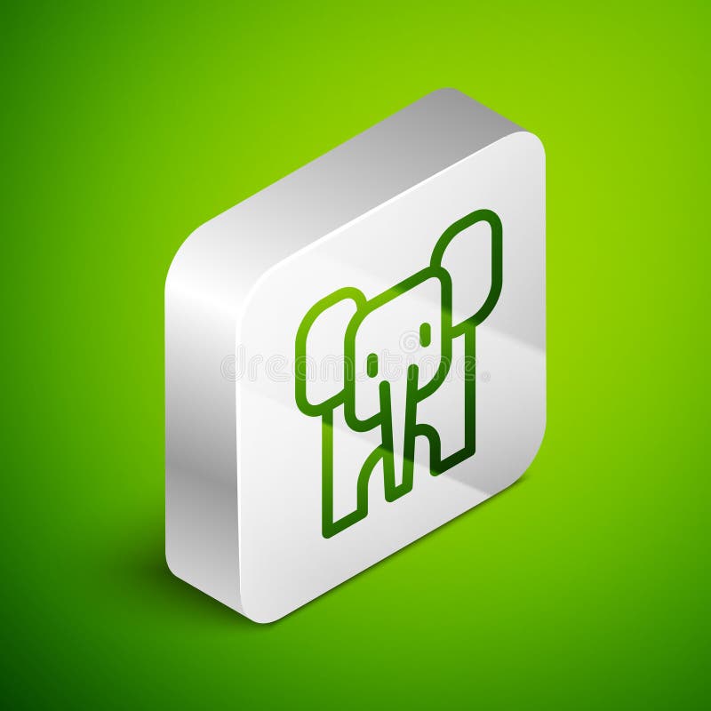 Isometric Line Elephant Icon Isolated on Green Background. Silver ...