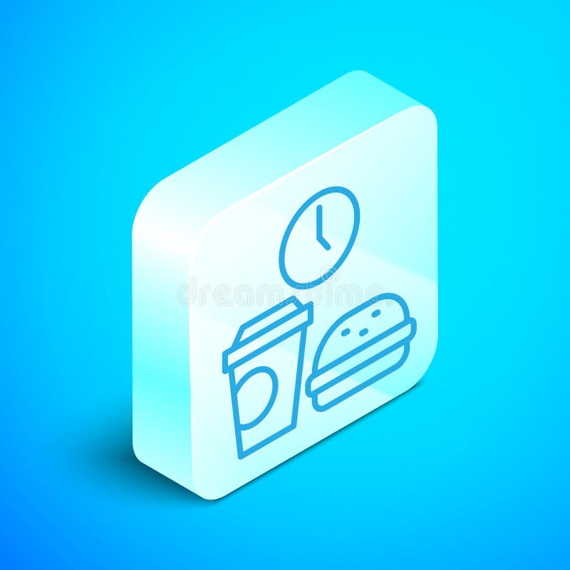 Isometric Line Fast Food Time Icon Isolated on Blue Background. Silver ...