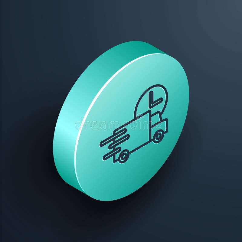 Isometric Line Fast Round the Clock Delivery by Car Icon Isolated on ...