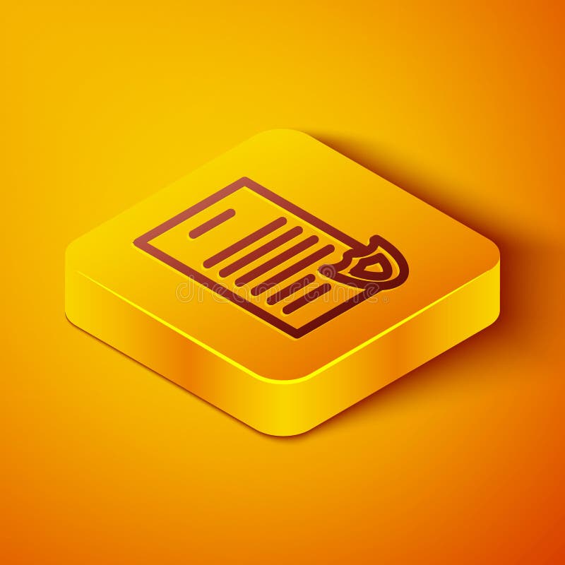 Isometric Line Firearms License Certificate Icon Isolated on Orange ...
