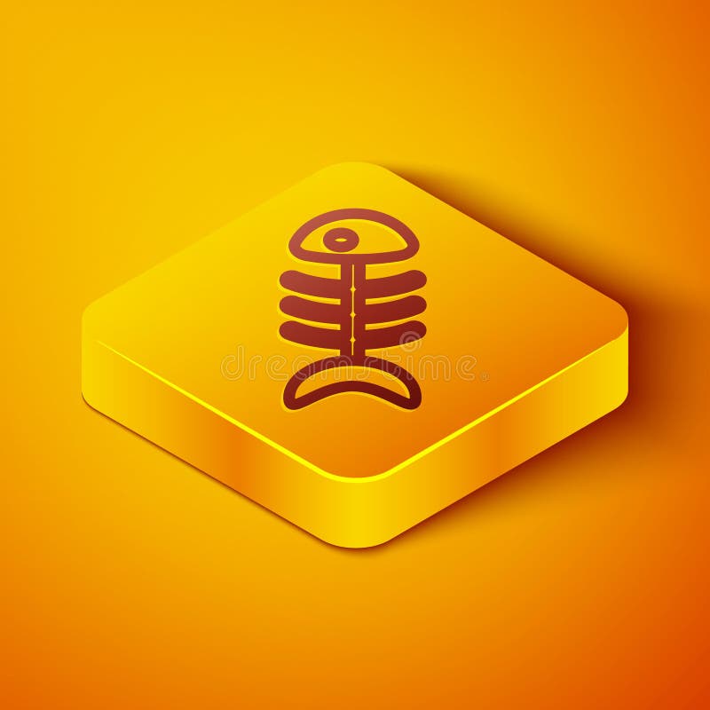 Isometric Line Fish Skeleton Icon Isolated on Orange Background. Fish ...