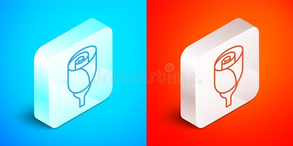 Isometric Line Flower Rose Icon Isolated on Blue and Red Background ...