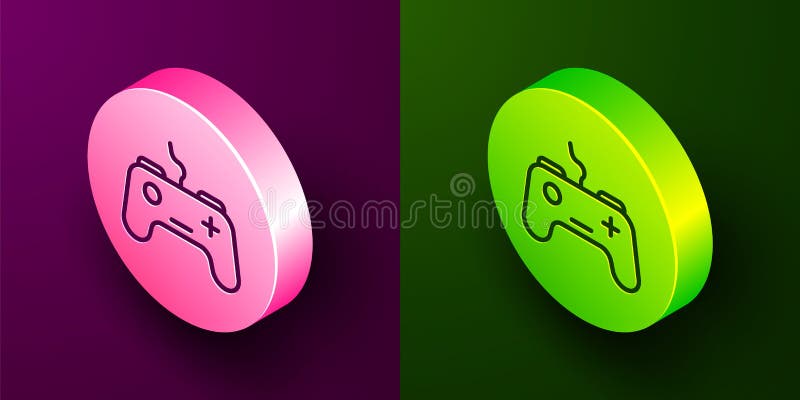 Isometric Line Gamepad Icon Isolated On Purple And Green Background ...