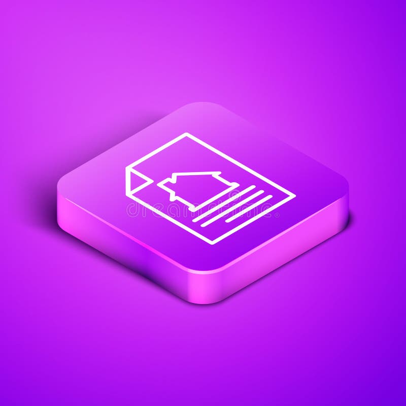 Isometric Line House Contract Icon Isolated on Purple Background ...