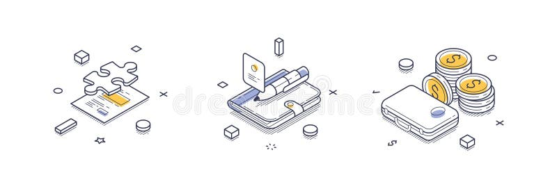Isometric Line Icons Representing Business Solutions and Financial ...
