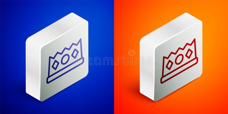 Isometric Line King Crown Icon Isolated on Blue and Orange Background ...