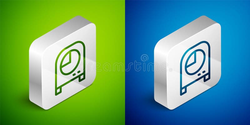 Isometric Line Kitchen Timer Icon Isolated on Green and Blue Background ...