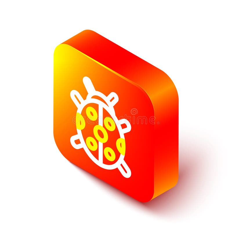 Isometric Line Ladybug Icon Isolated on White Background. Orange Square Button Stock Vector ...
